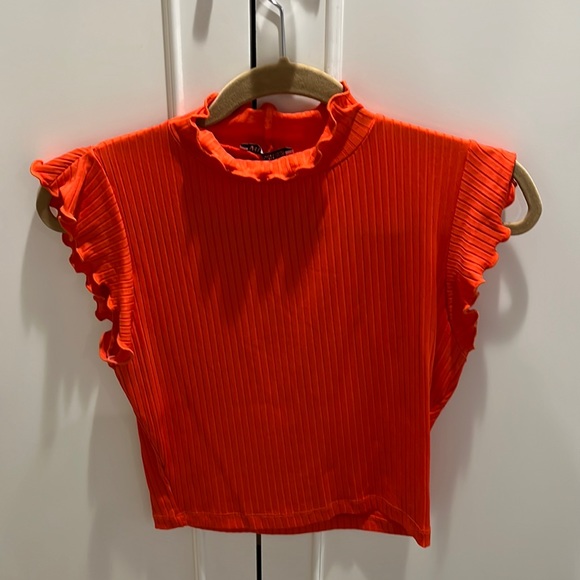 Zara | Tops | Zara Orange Ruffle Top | Poshmark
